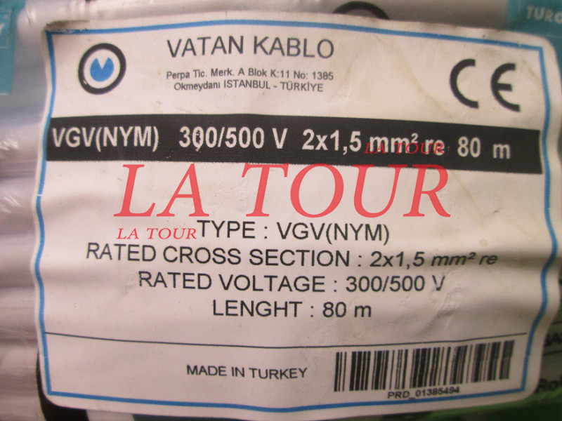 CABLE VGV SOUPLE 2x01,50MM² VATAN KABLO 80ML GRIS