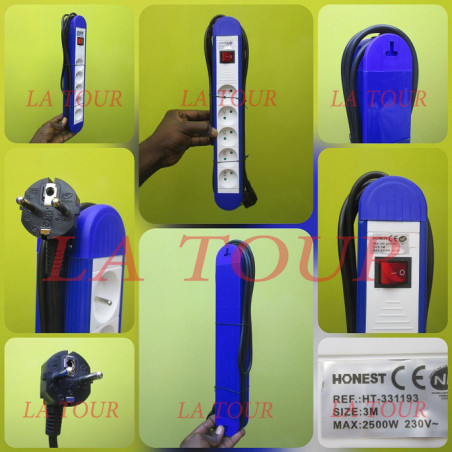 RALLONGE 5 PRISES (2P+T) 3ML 2500W 230V (HT-331193) HONEST BLANC BLEU