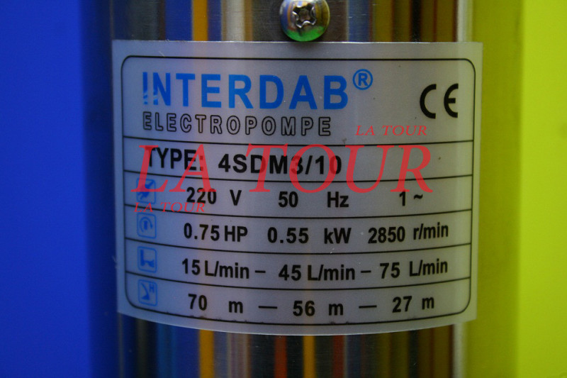 POMPE IMMERGEE ELECTRIQUE (0,75CV) H 085M INTERDAB REF.(4SDM3/10 INOX