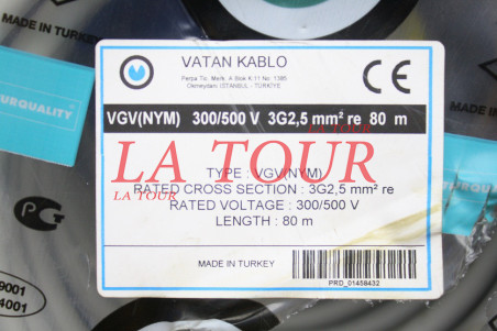 CABLE VGV RIGIDE 3x02,50MM² VATAN KABLO 80ML GRIS