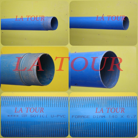 TUYAU FORAGE Ø 140MM PVC CREPINE FILETE 1,93ML EP 03MM BLEU
