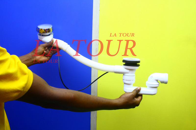 VIDANGE BAIGNOIRE A CABLE AVEC SIPHON ARTICULE (TBR08) SAS BLANC