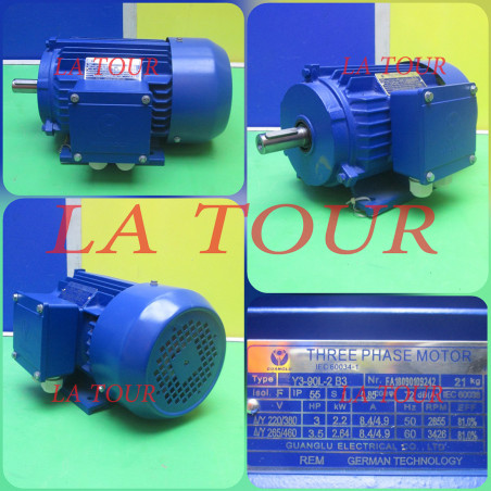 MOTEUR ELECTRIQUE TRIPHASE 2,2KW 3HP 220/380V (Y3-90L2) GUANGLU BLEU