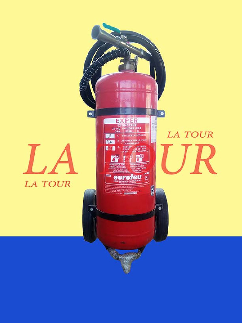 EXTINCTEUR A POUDRE 25KG A MANOMETRE SUR ROULETTE ABC EURO FEU ROUGE