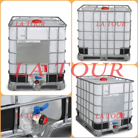 CITERNE PLASTIQUE TANK 1000L (HAUT 115)CM SUPPORT METALLIQUE RECTANGLE