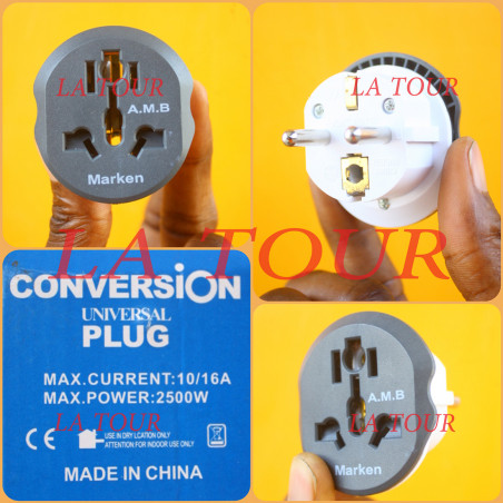 FICHE ADAPTATRICE UNIVERSELLE 2P+T (KT-168) 10/16A 250V MARKEN GRISE BLEUE